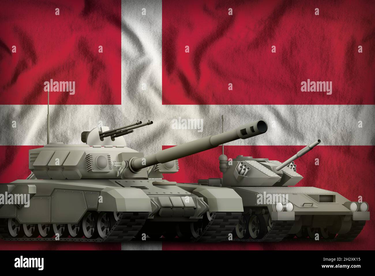tanks on the Denmark flag background. Denmark tank forces concept. 3d ...