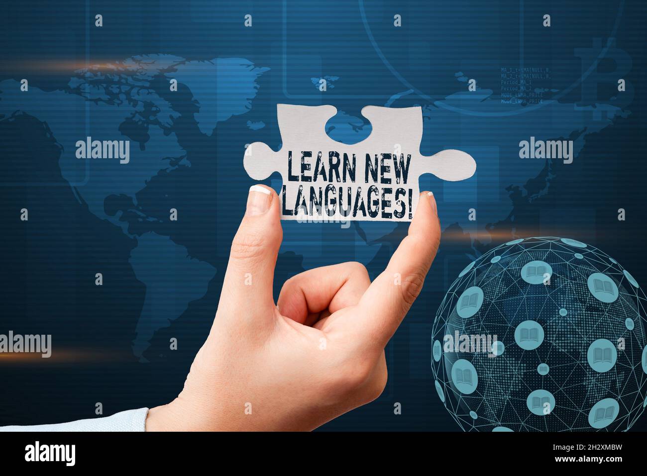 Text caption presenting Learn New Languages. Word Written on developing ...