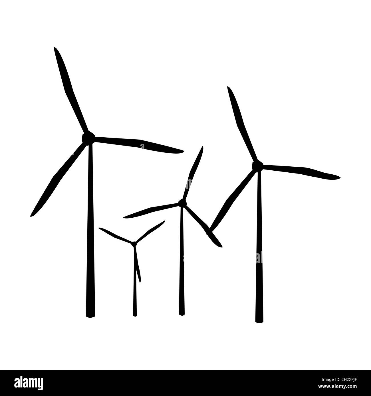 Wind turbines isolated on white background. Windmill group. Wind power ...