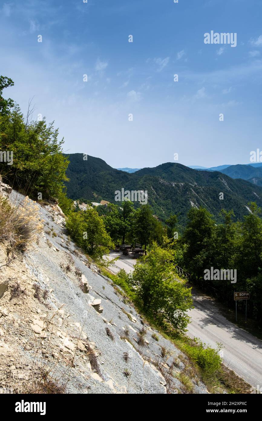 Mountain landscape with human elements Stock Photo - Alamy