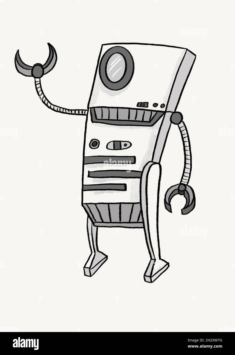 hand drawn robot character illustration Stock Photo - Alamy