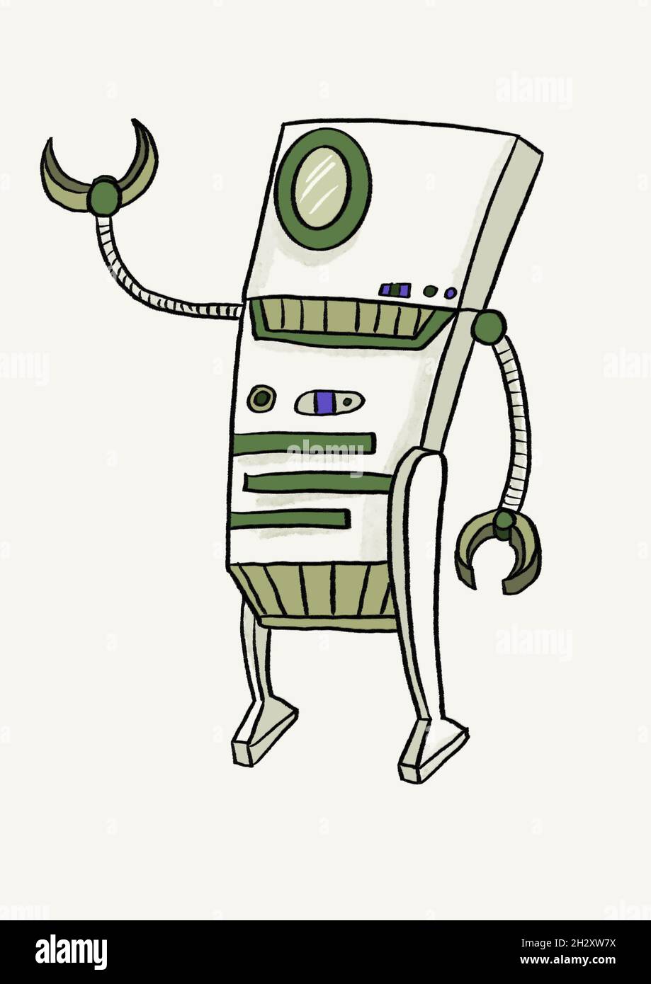 hand drawn robot character illustration Stock Photo - Alamy