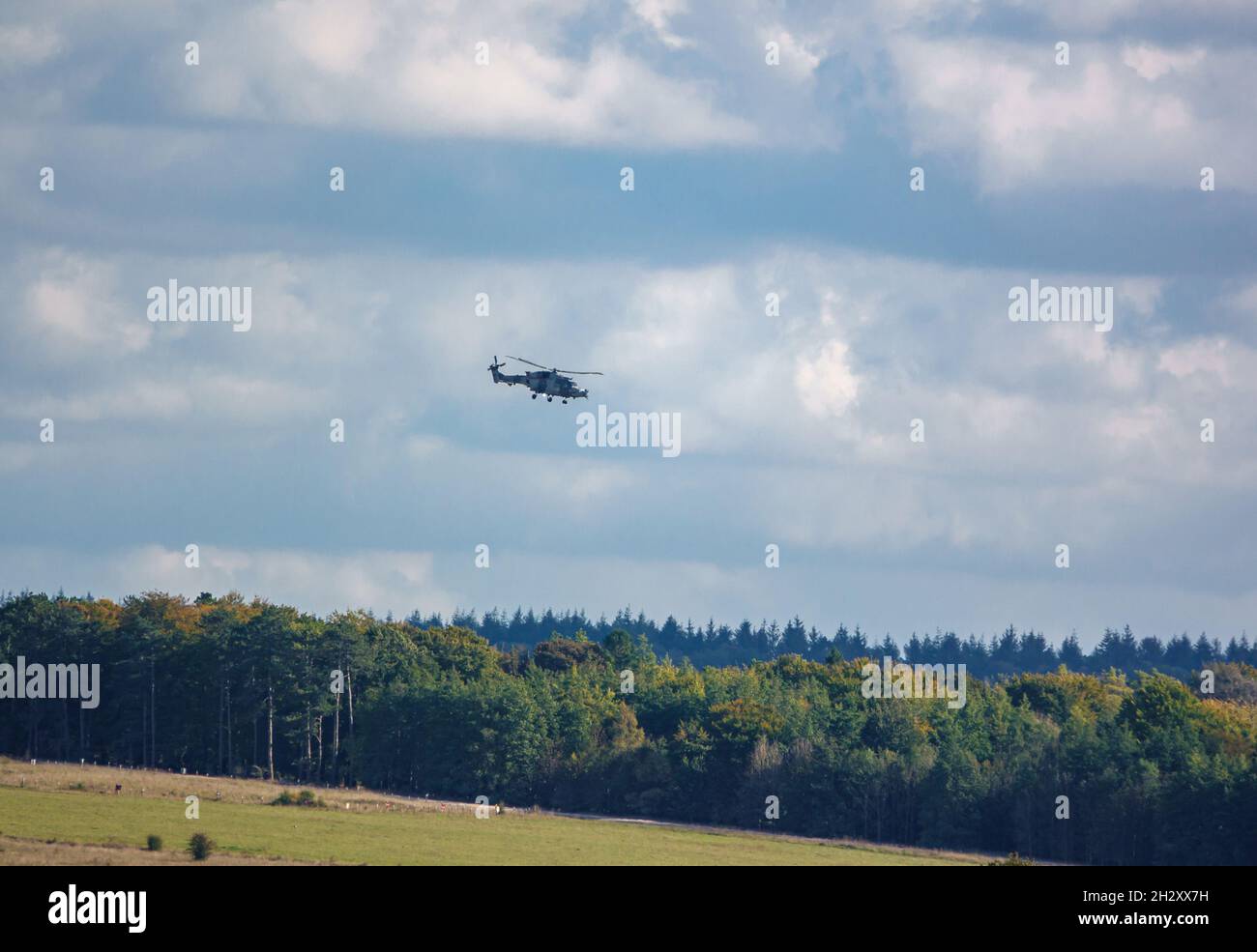 British army AgustaWestland AW159 Wildcat AH1 helicopter flying over ...