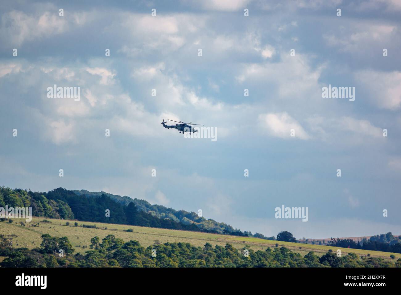 British army AgustaWestland AW159 Wildcat AH1 helicopter flying over ...