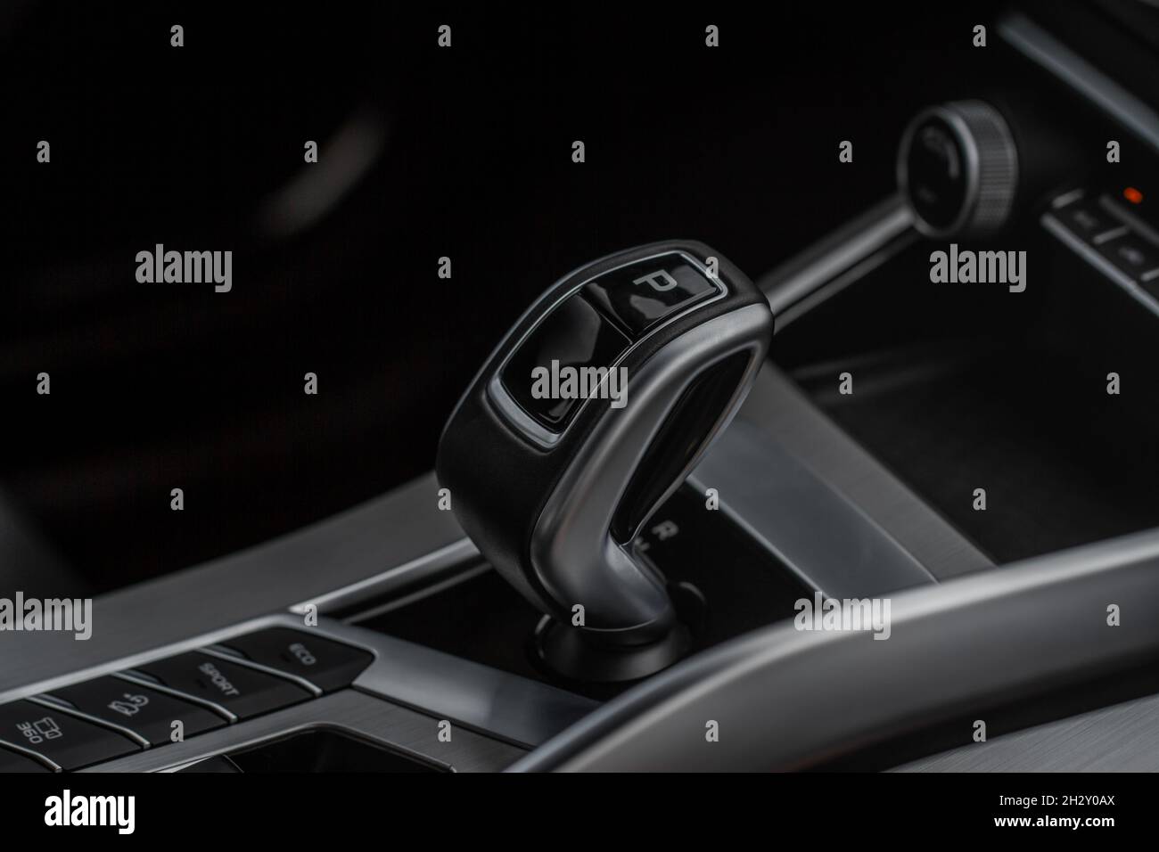 Modern automatic gearbox. Close up of the gearbox transmission handle ...