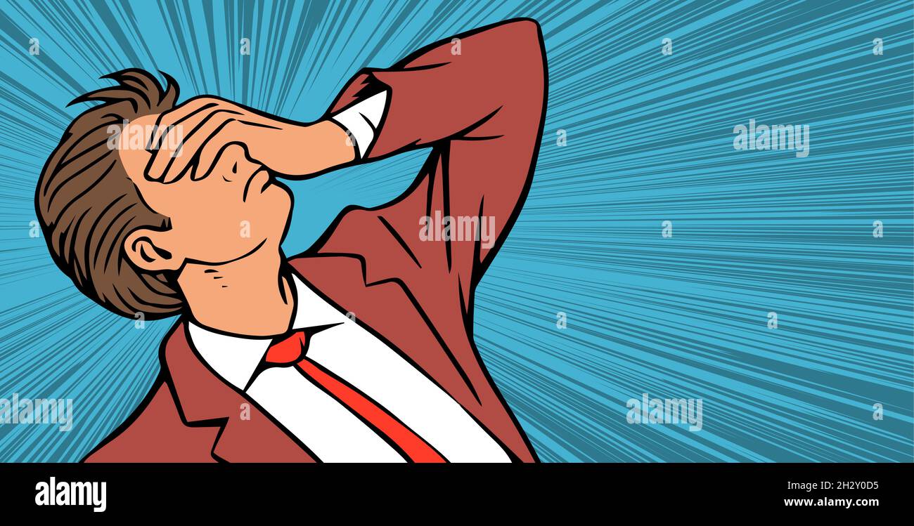 The young man is in great despair. He clutched his head in grief ...