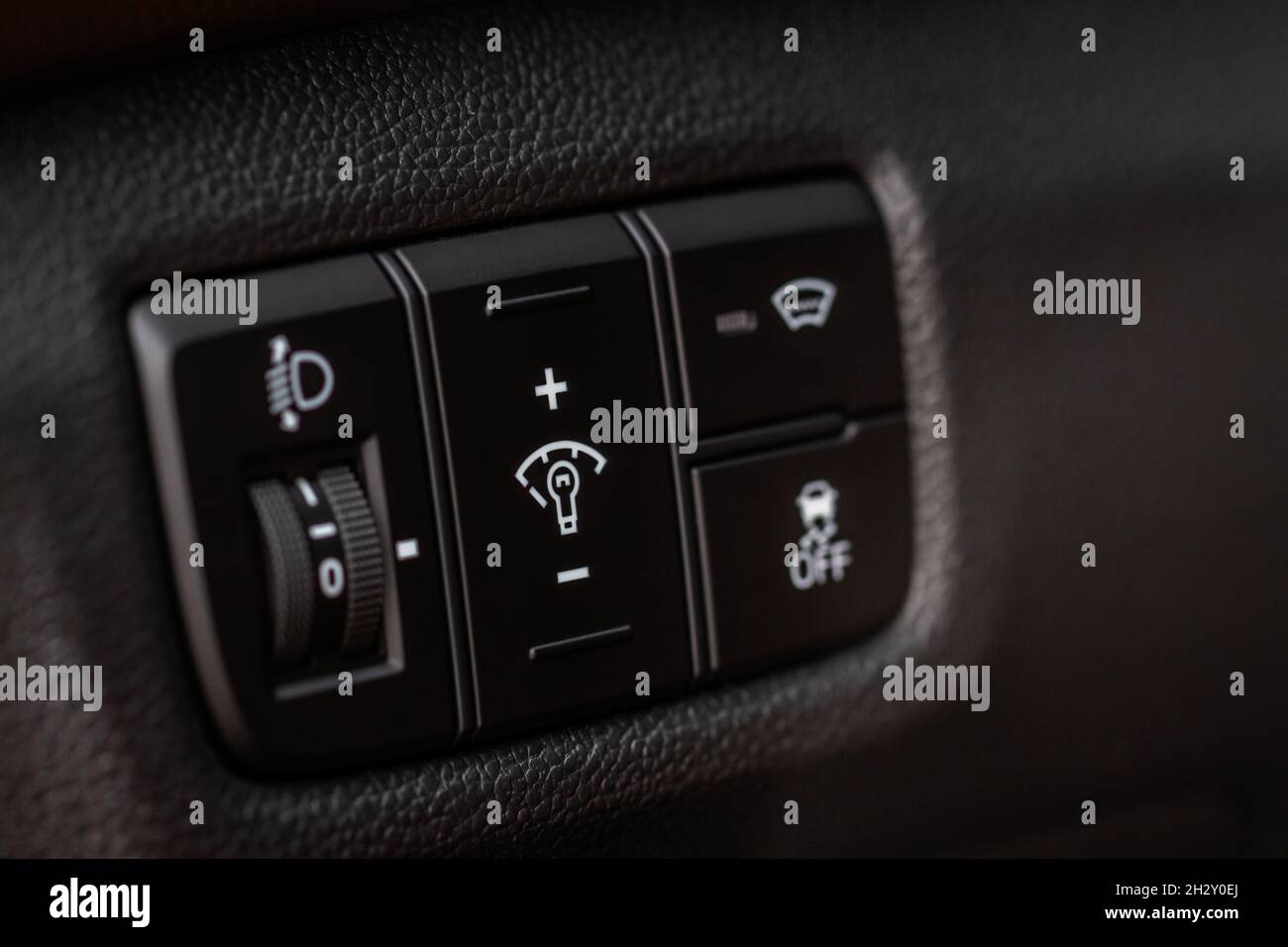 Close up view of dashboard instrument panel backlight. Interior detail ...