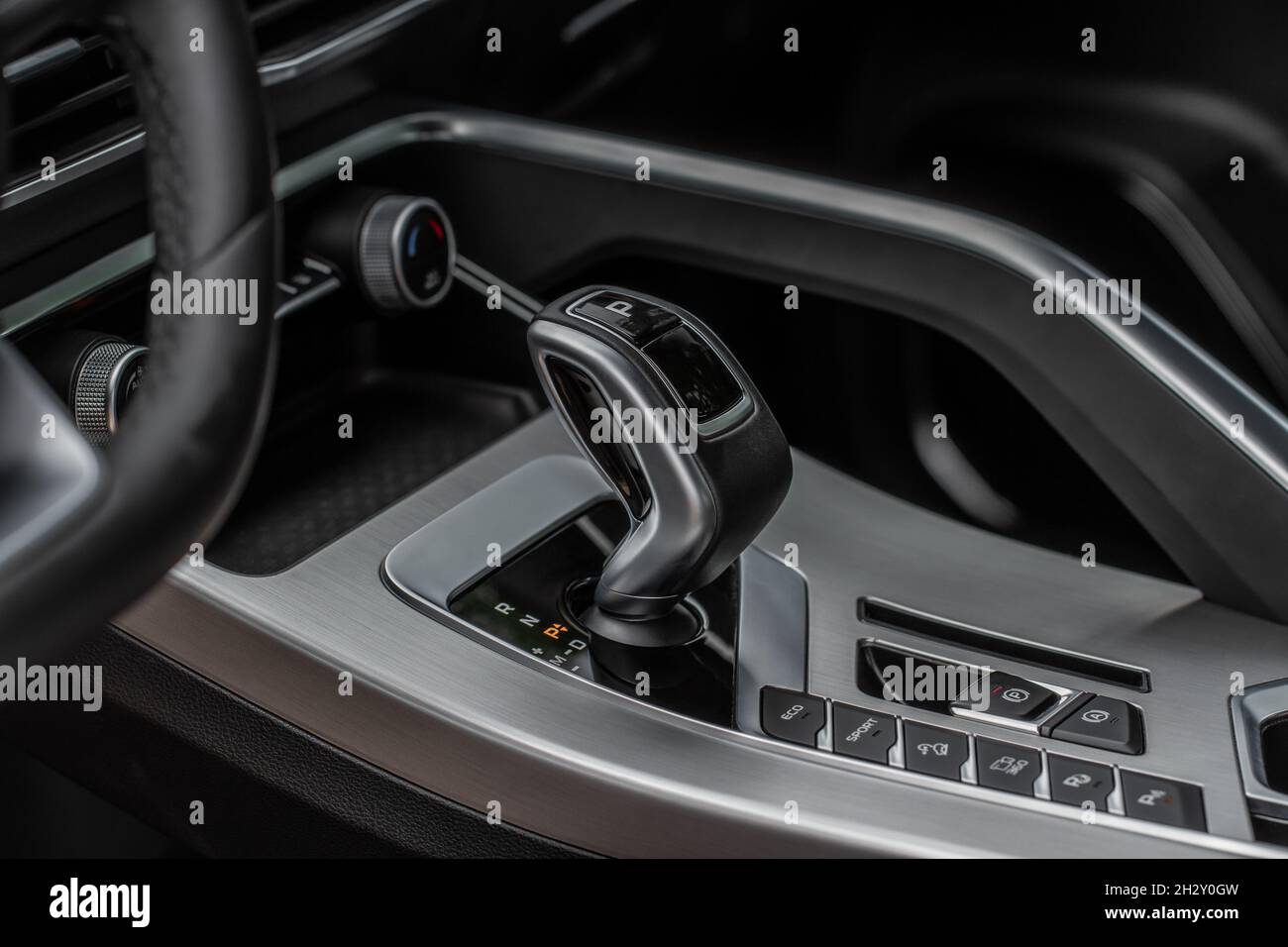 Modern automatic gearbox. Close up of the gearbox transmission handle ...