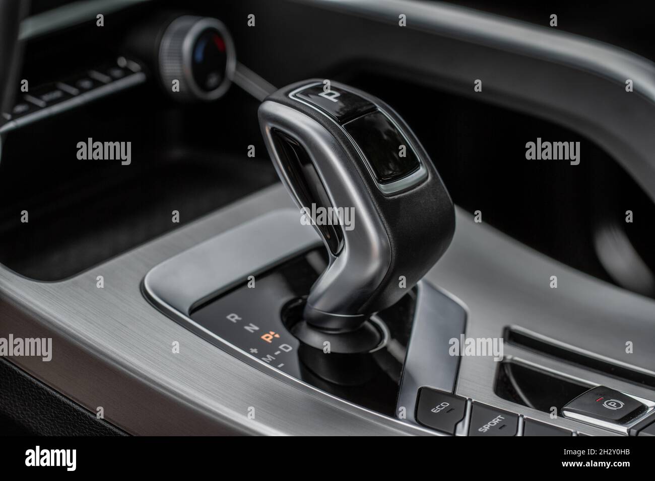 Modern automatic gearbox. Close up of the gearbox transmission handle ...