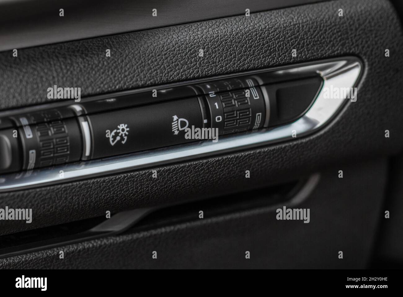 Close up view of dashboard instrument panel backlight. Interior detail ...