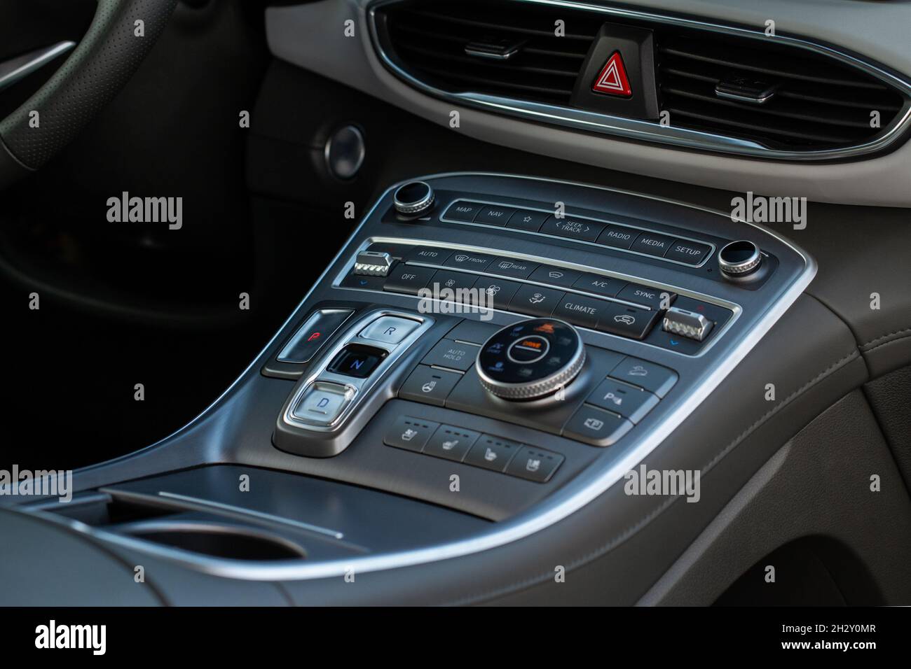Modern car automatic gearbox. Gearbox control buttons. Gear selector ...