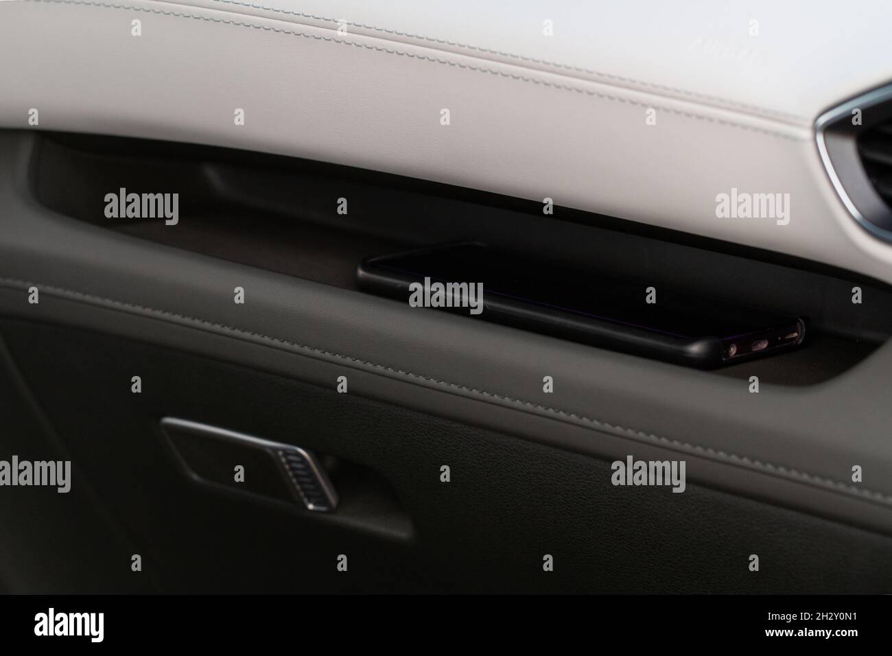 Close up of modern car hood details. Details of car engine. Close up ...