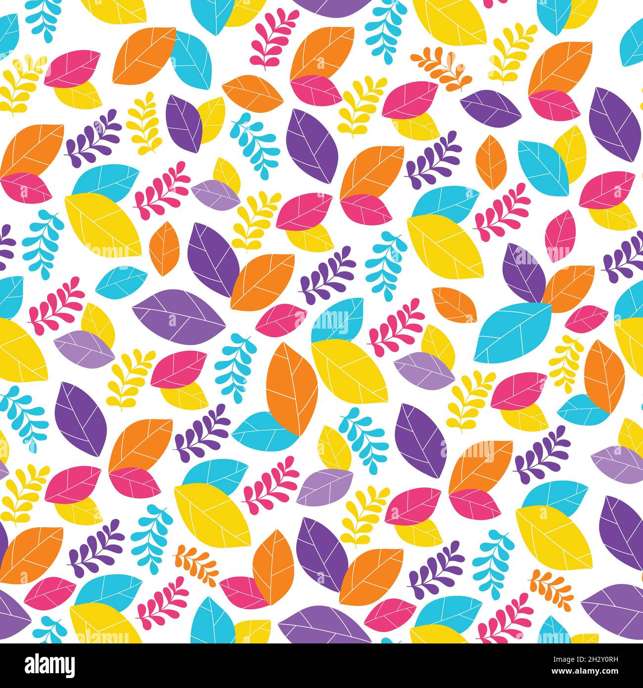 Seamless vector pattern abstract autumn leaves - blue red yellow orange ...