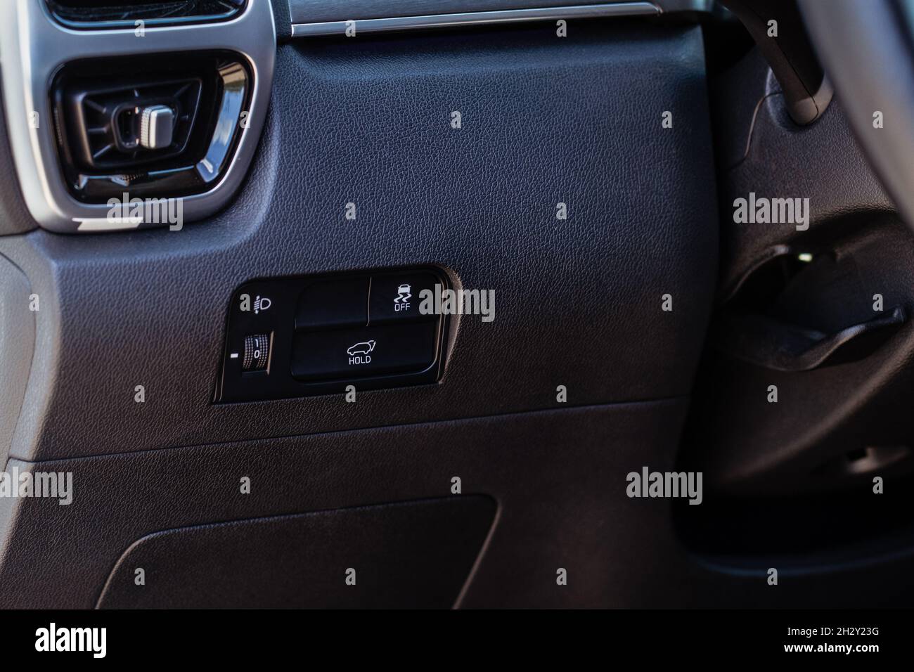 Close up view of modern car electronic safety systems control panel ...