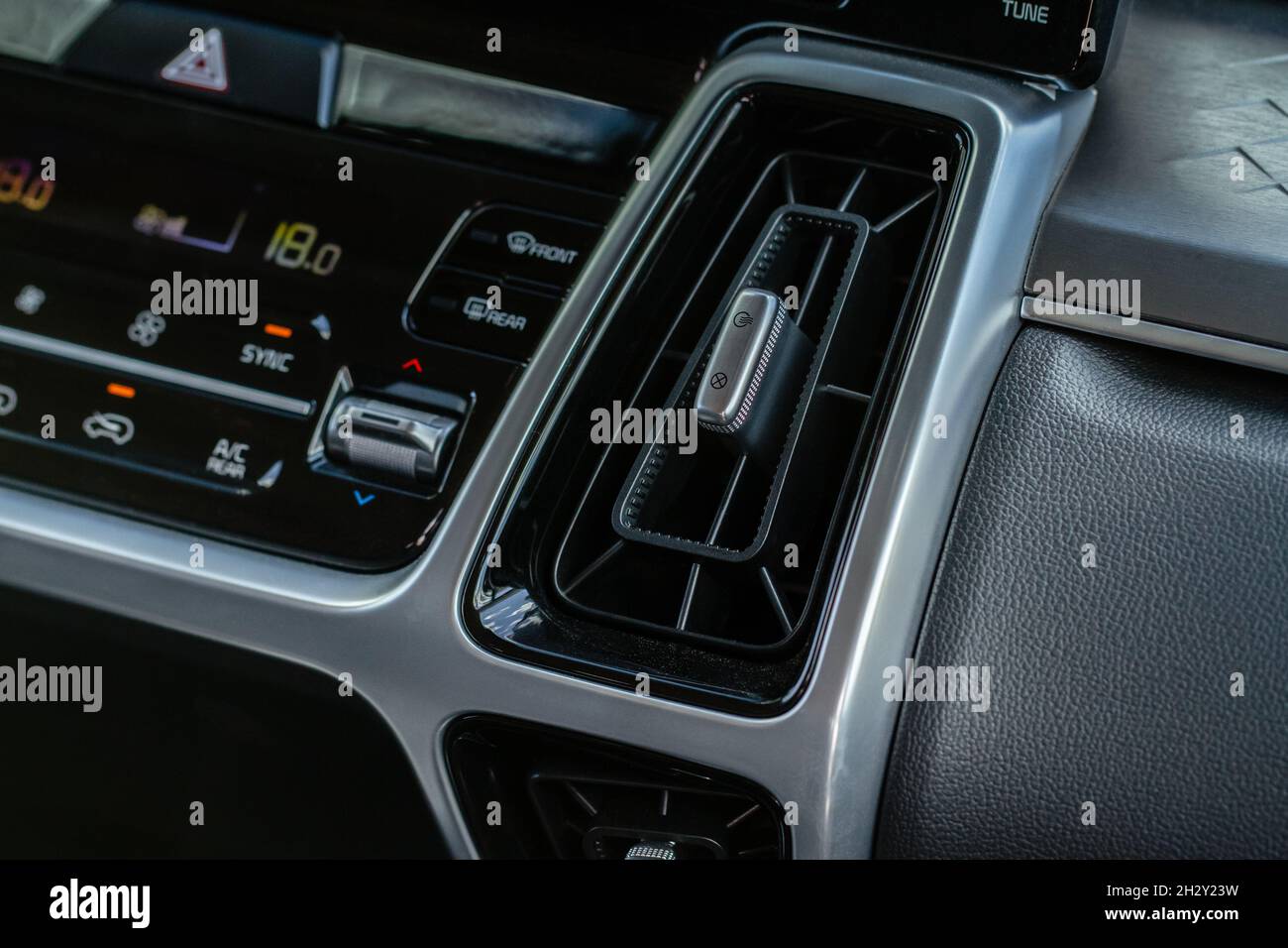 Car air conditioning close up view. The air conditioner flow inside the ...