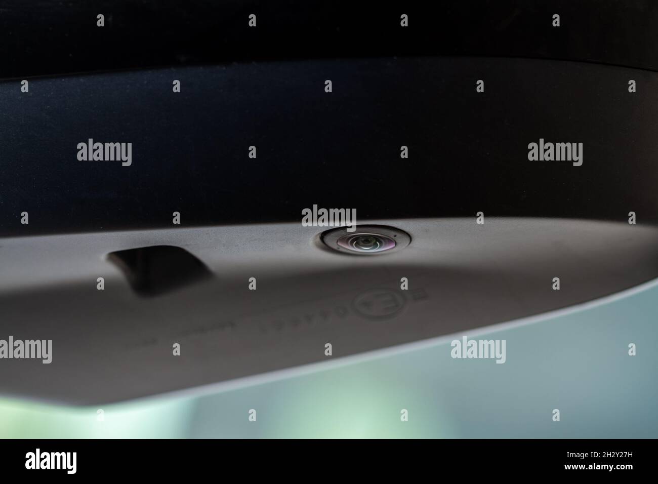 Close up view of surround view camera system on modern car side rear ...