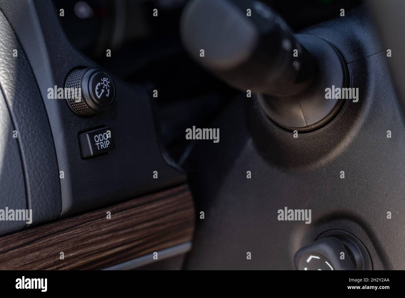Close up view of dashboard instrument panel backlight. Interior detail ...