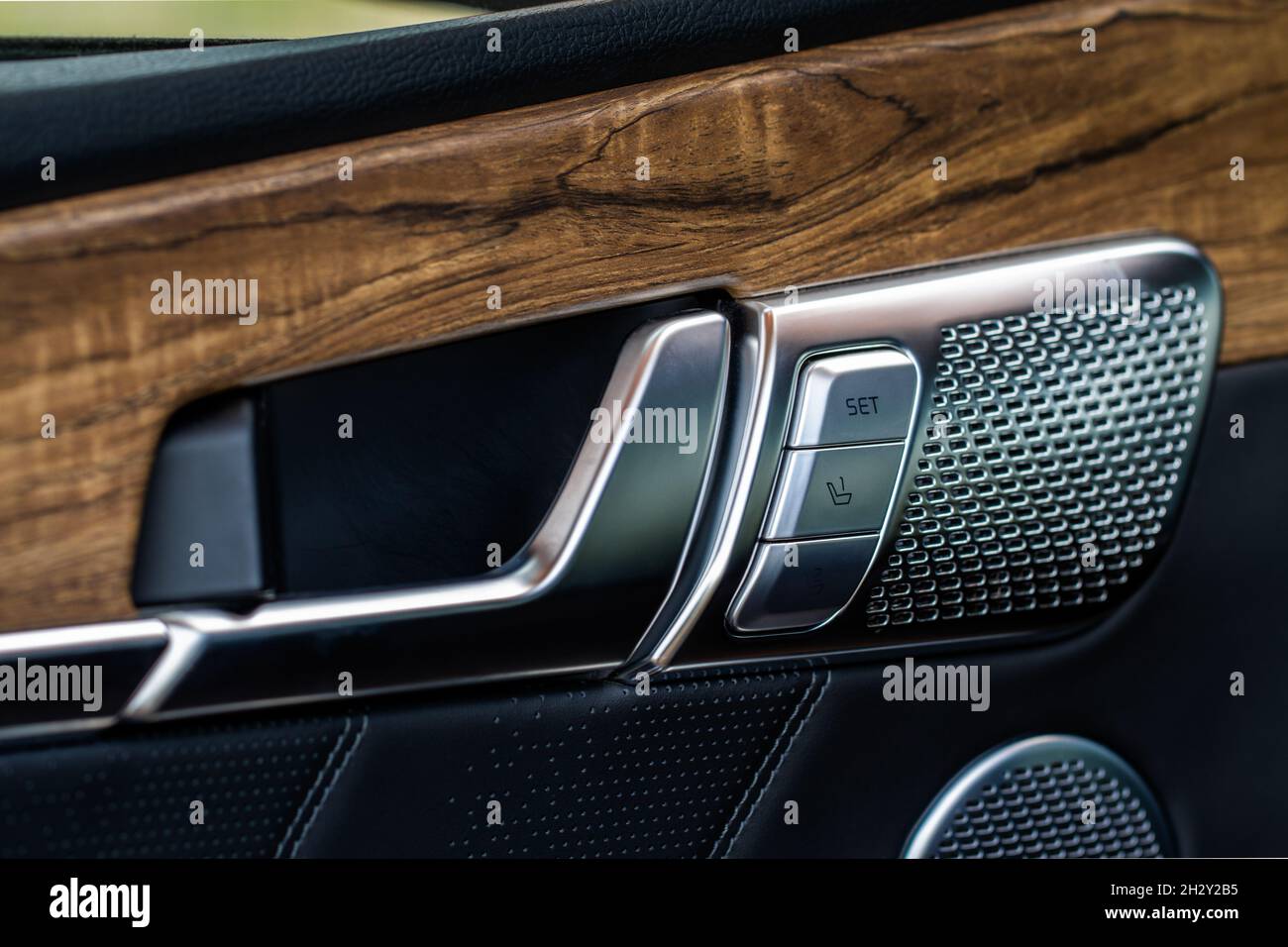 Electric car seat adjustment control panel close up view. Adjustable ...