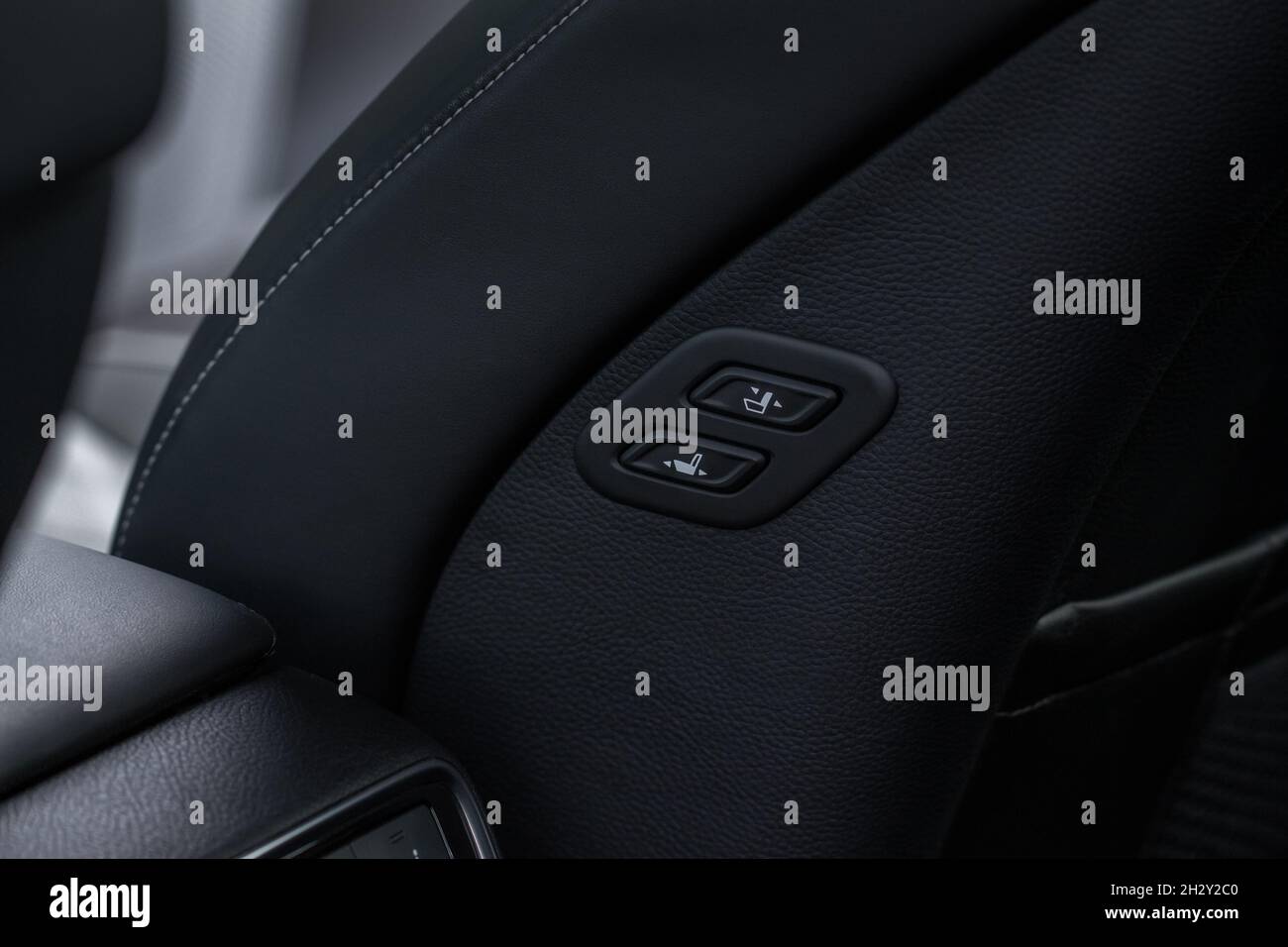 Electric car seat adjustment control panel close up view. Adjustable ...