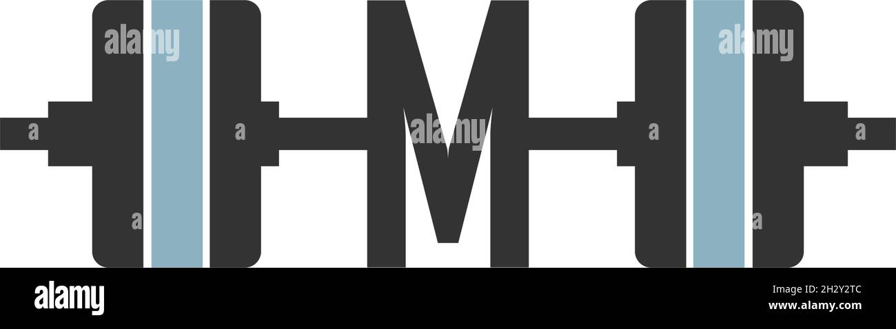 Letter M with barbell icon fitness design template vector Stock Vector ...