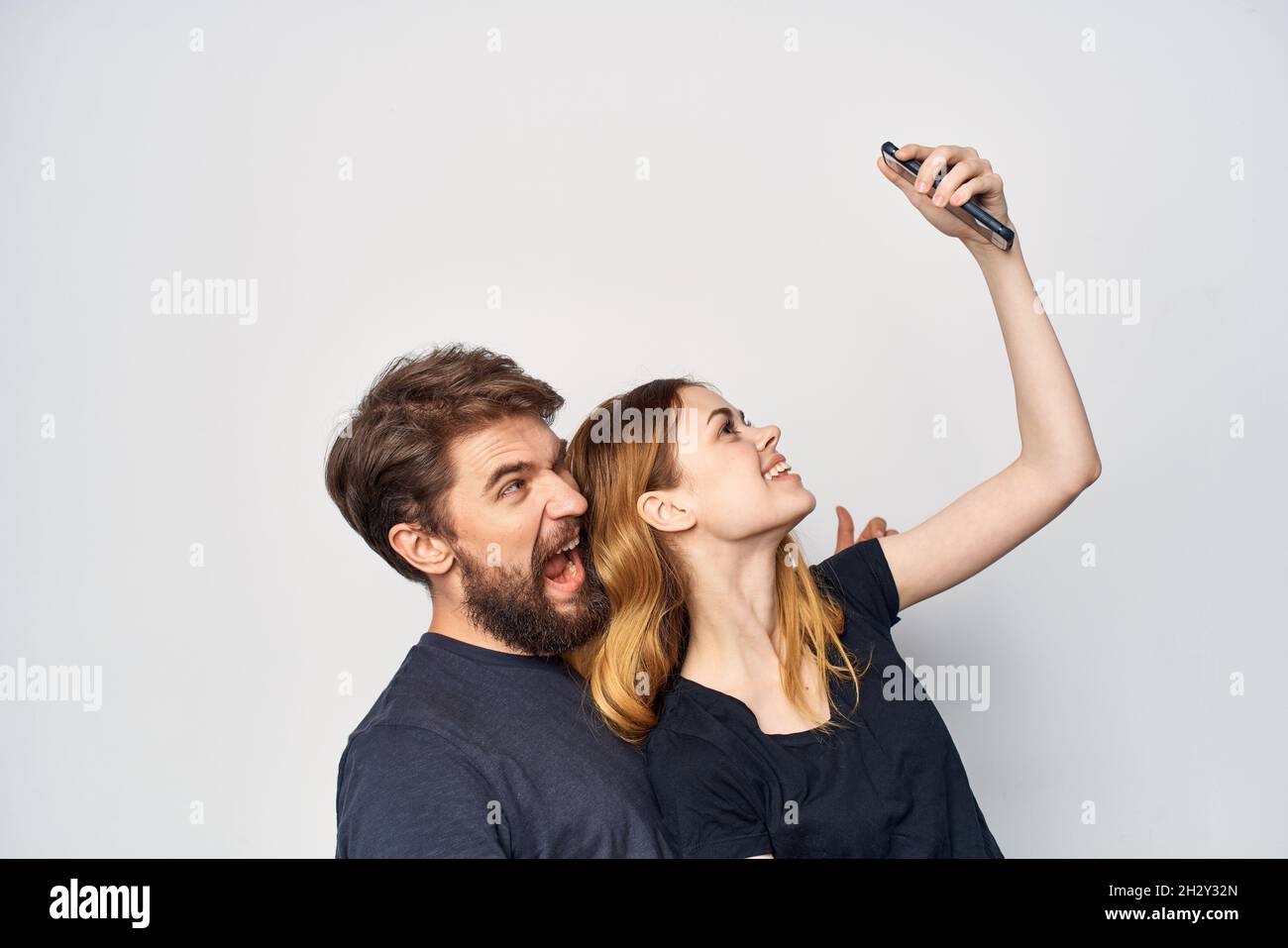 Man and woman hug communication friendship posing isolated background ...