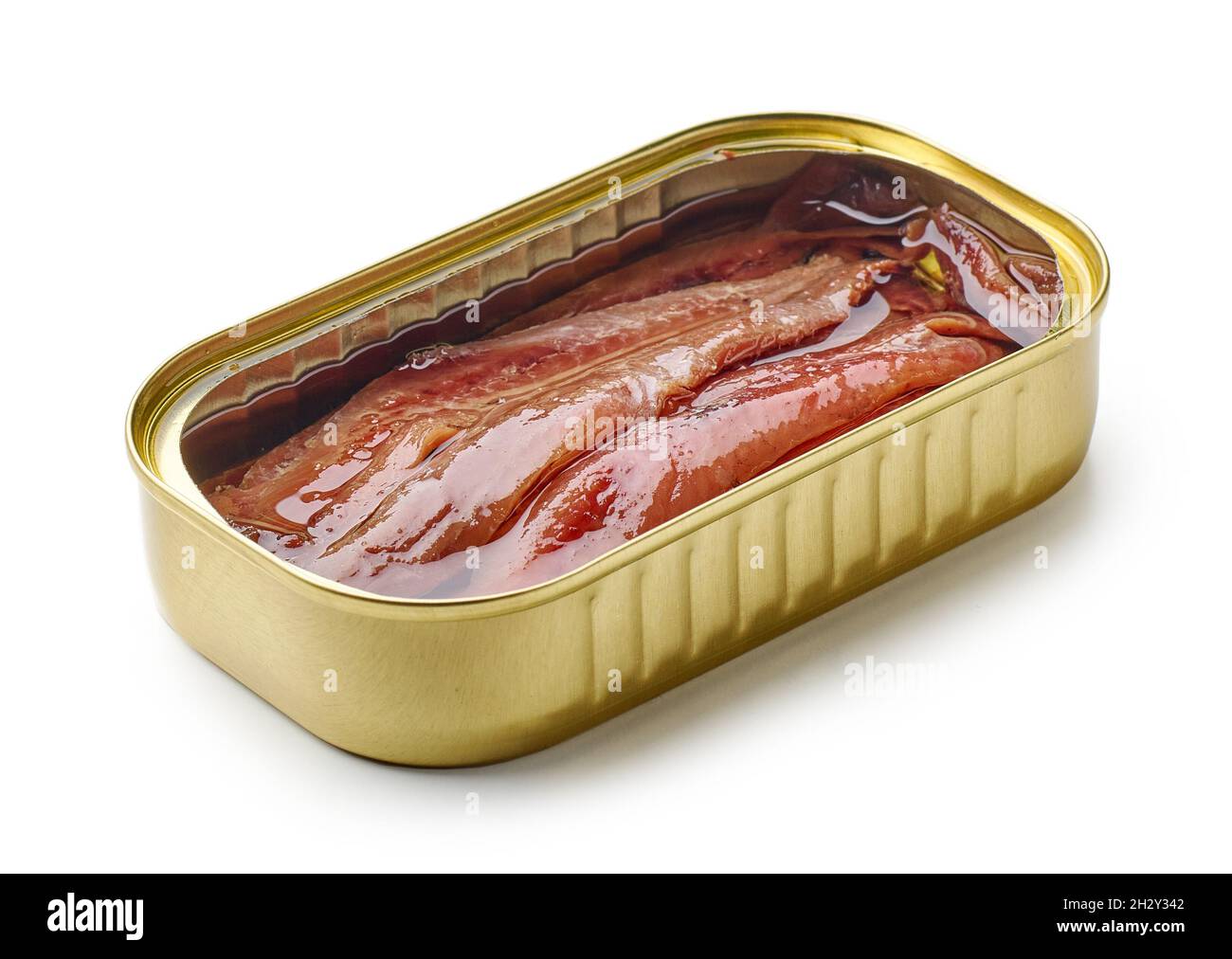 canned anchovy fillets isolated on white background Stock Photo - Alamy