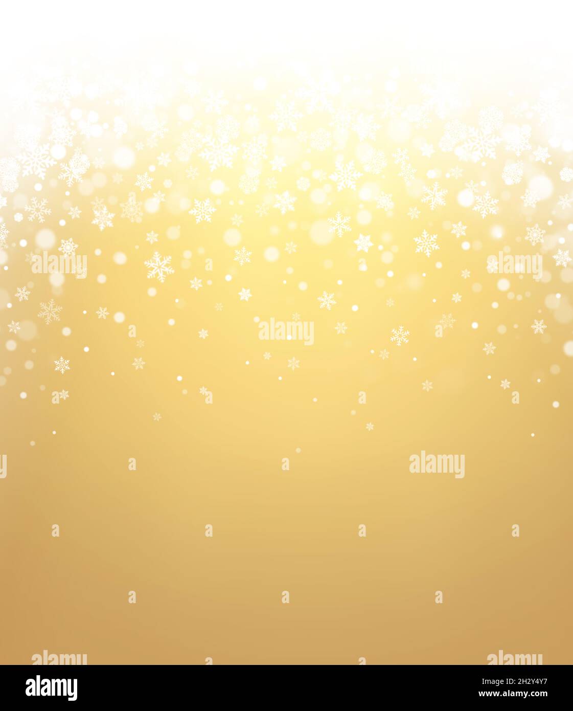 Golden winter. Snowflakes shapes and snowfall on a frozen gold ...