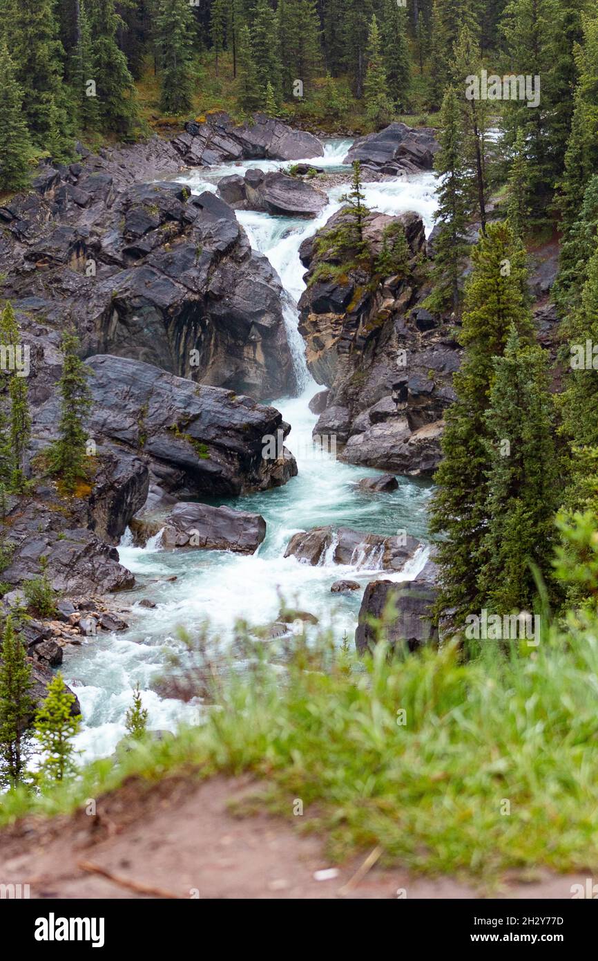 Hummingbird falls flowing fairly heavy, shot from roadway across the ...