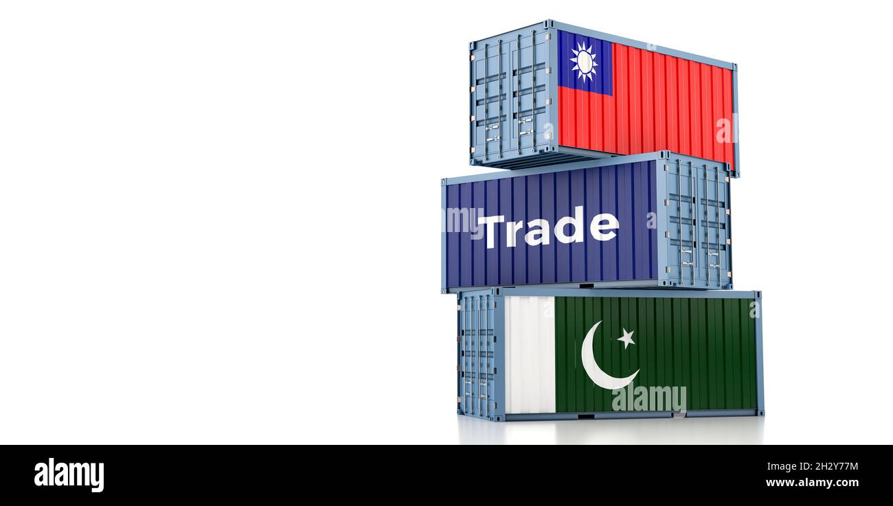 Shipping containers with Pakistan and Taiwan flag. 3D Rendering Stock ...