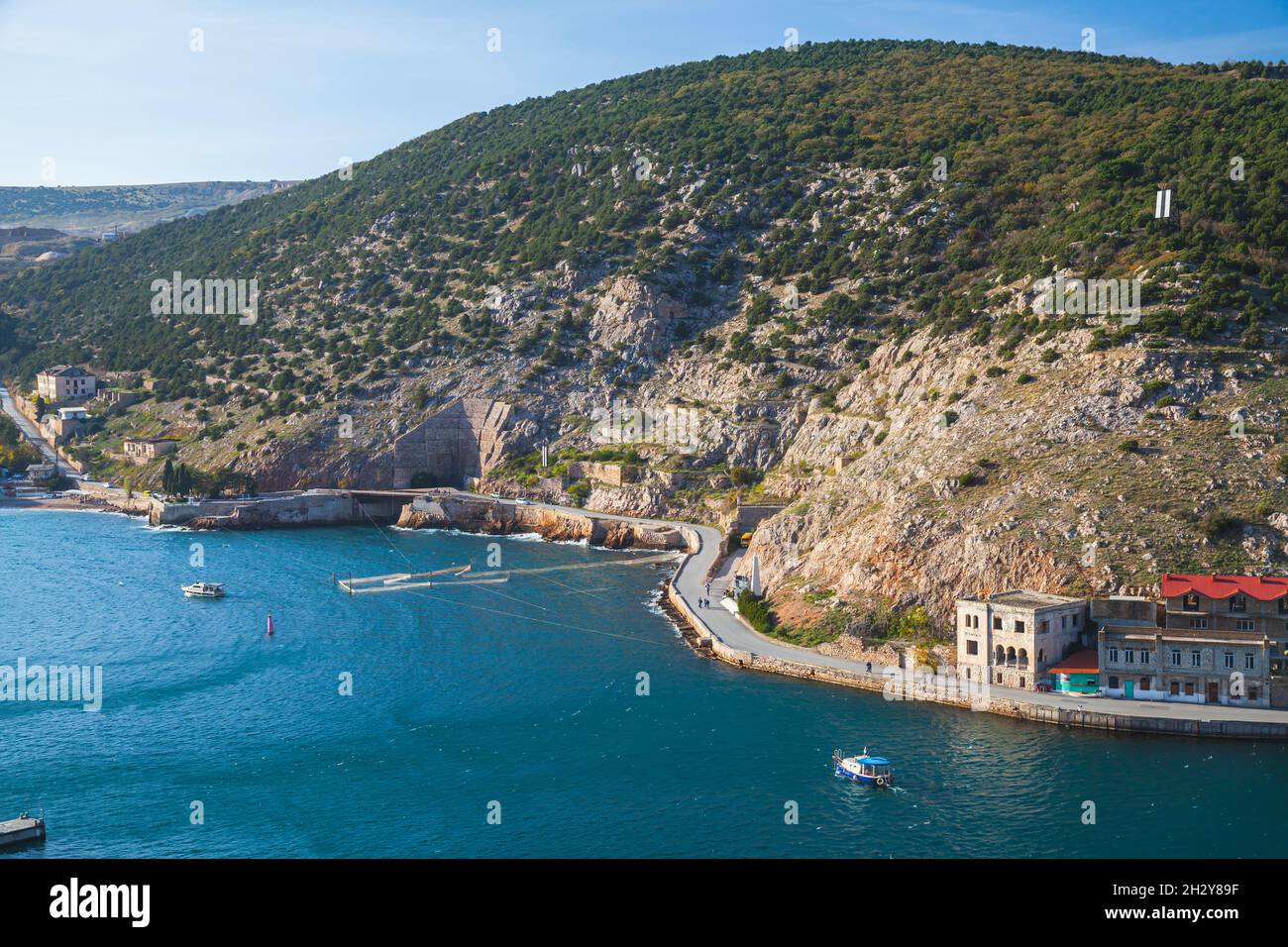 Coastal landscape with the exit of the Underground Soviet submarine ...