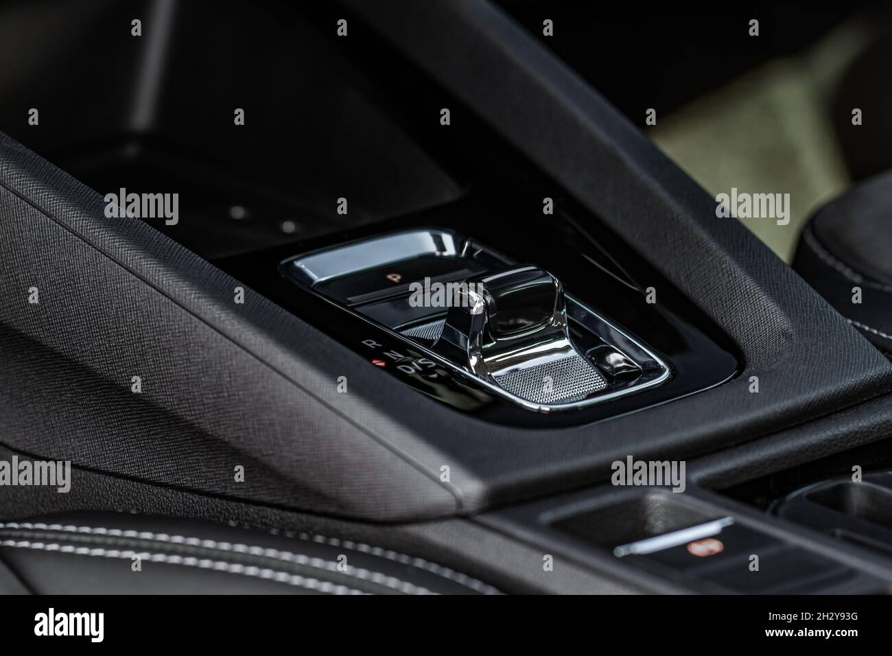 Modern car automatic gearbox. Gearbox control buttons. Gear selector ...