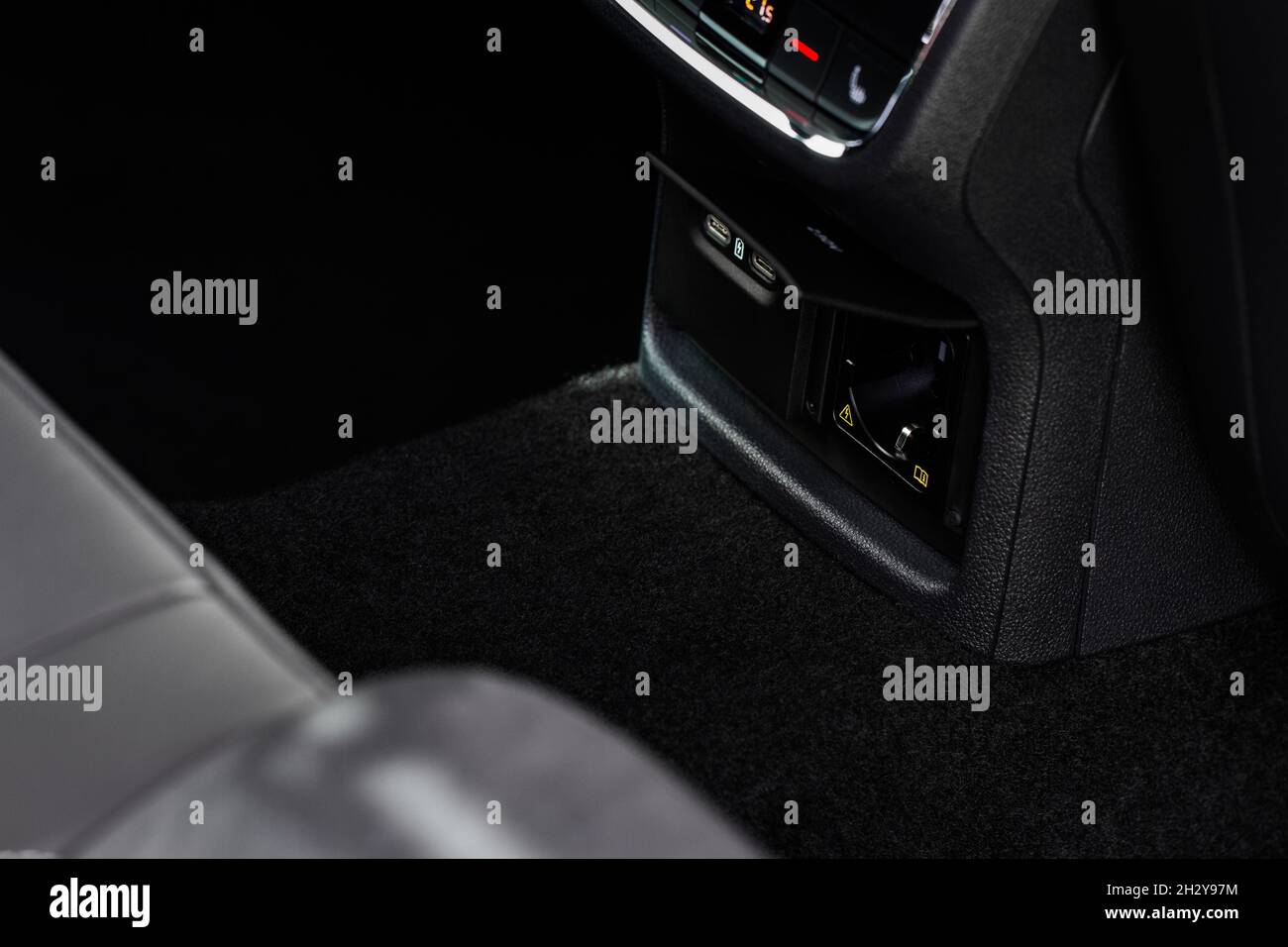 12V and 220v power outlet socket in the car. Opened sockets Stock Photo ...