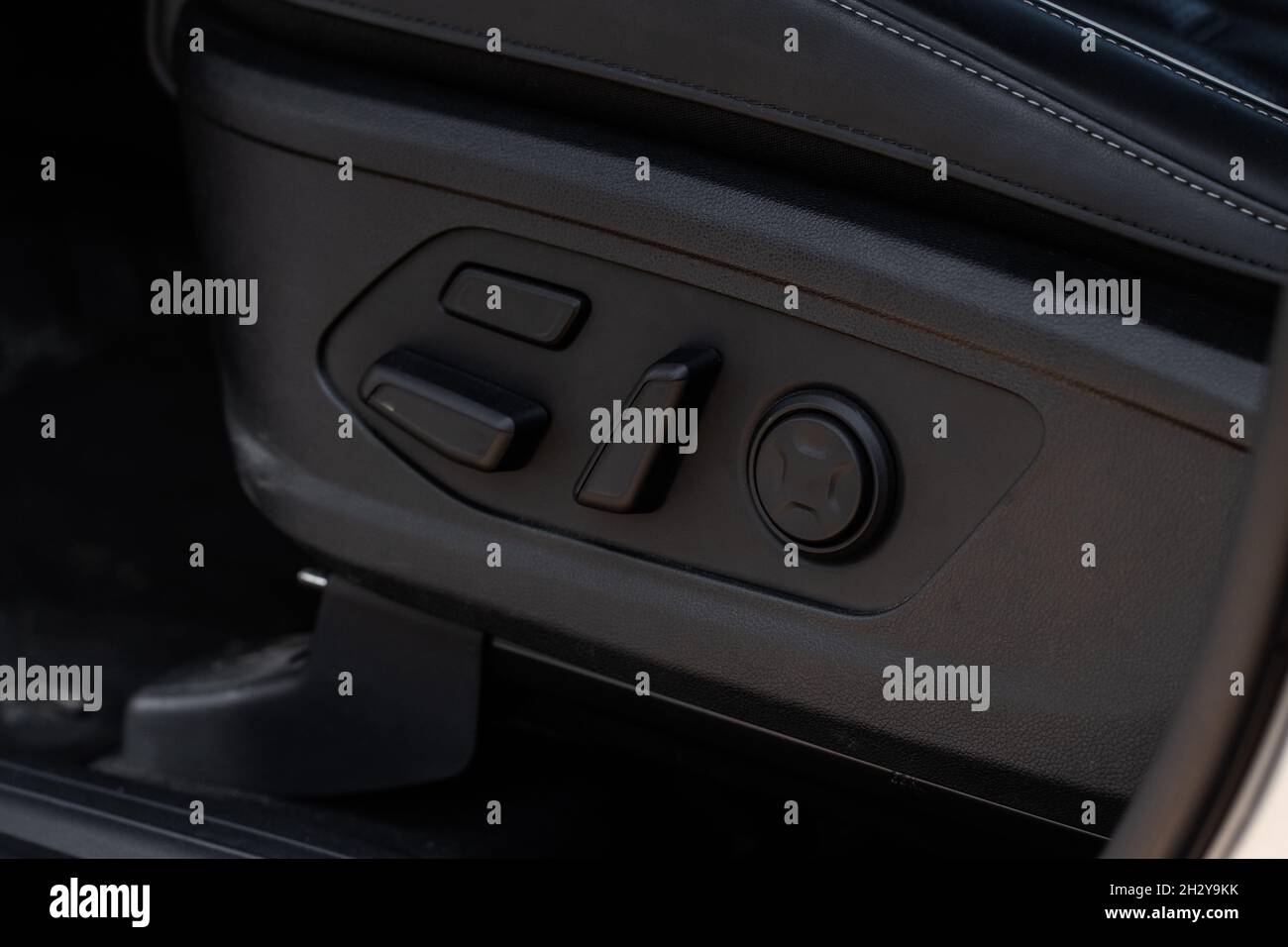 Electric car seat adjustment control panel close up view. Adjustable ...