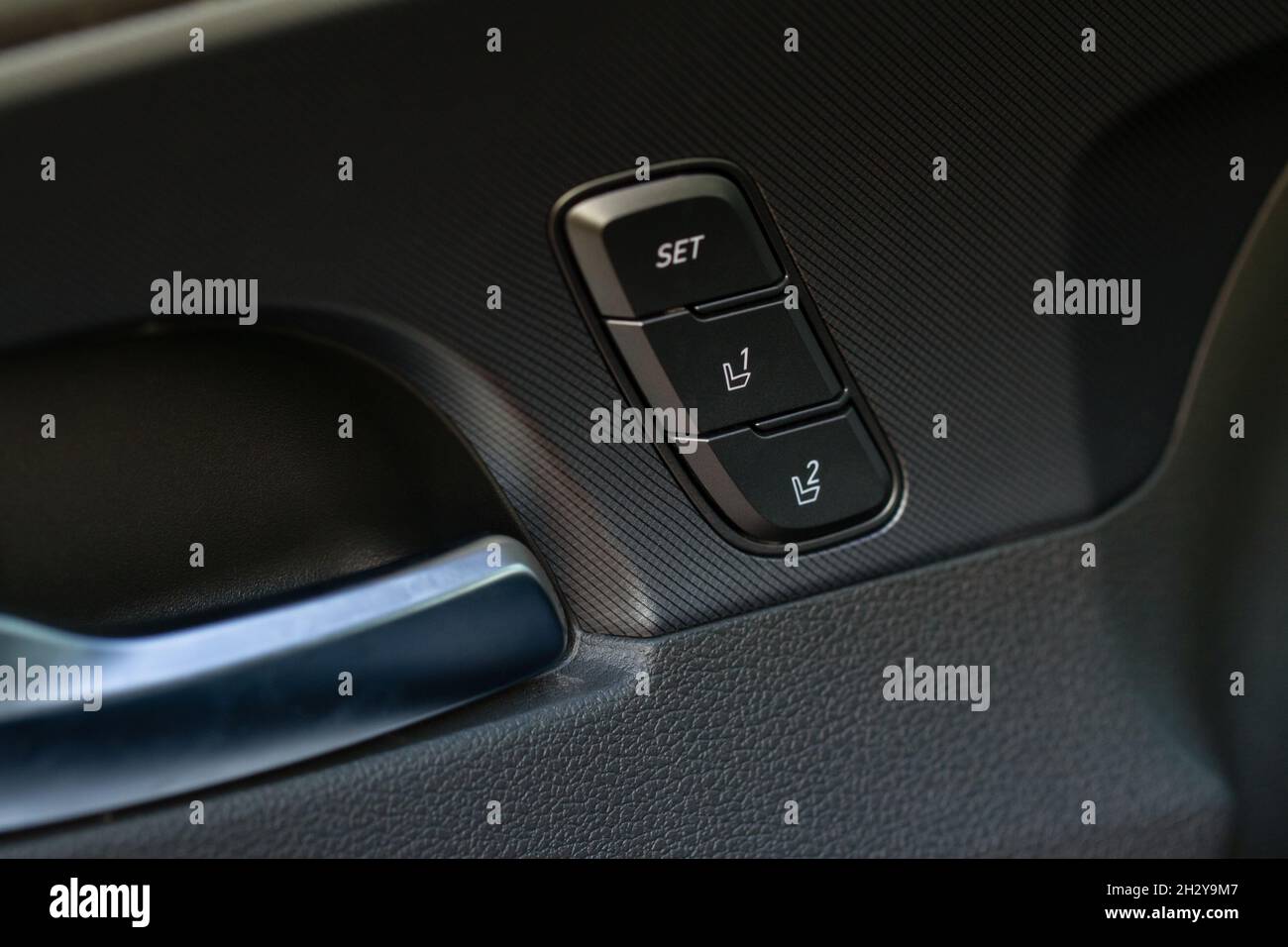 Electric car seat adjustment control panel close up view. Adjustable ...
