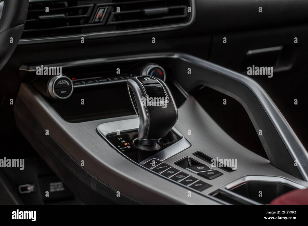 Modern automatic gearbox. Close up of the gearbox transmission handle ...