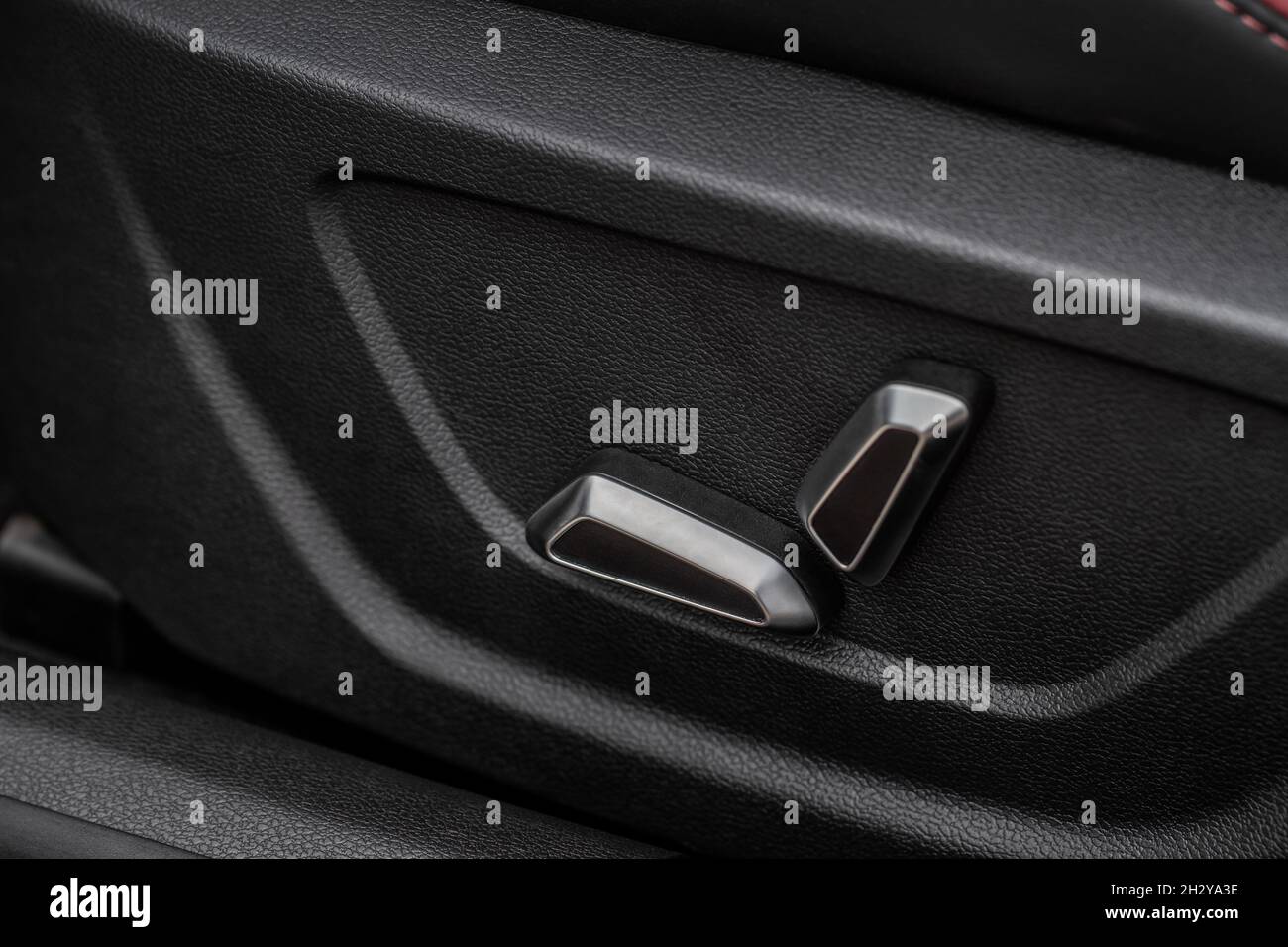 Electric car seat adjustment control panel close up view. Adjustable ...