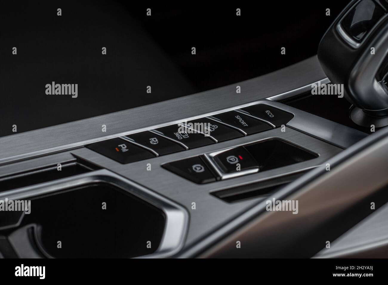 Close up view of modern car electronic safety systems control panel ...