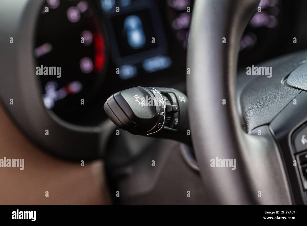 Light switch control. Close up of car light switch and control. Modern ...