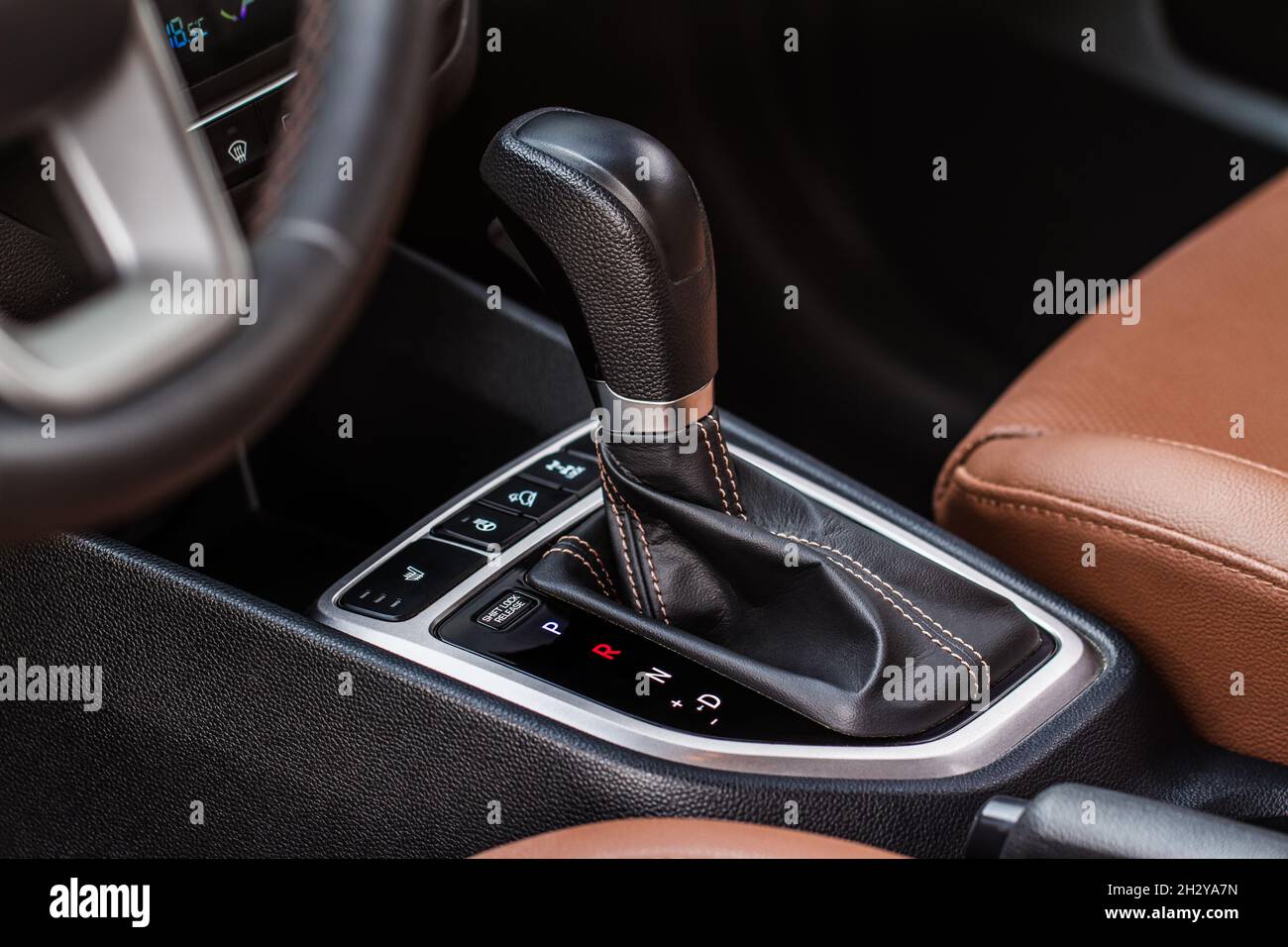 Modern automatic gearbox. Close up of the gearbox transmission handle ...