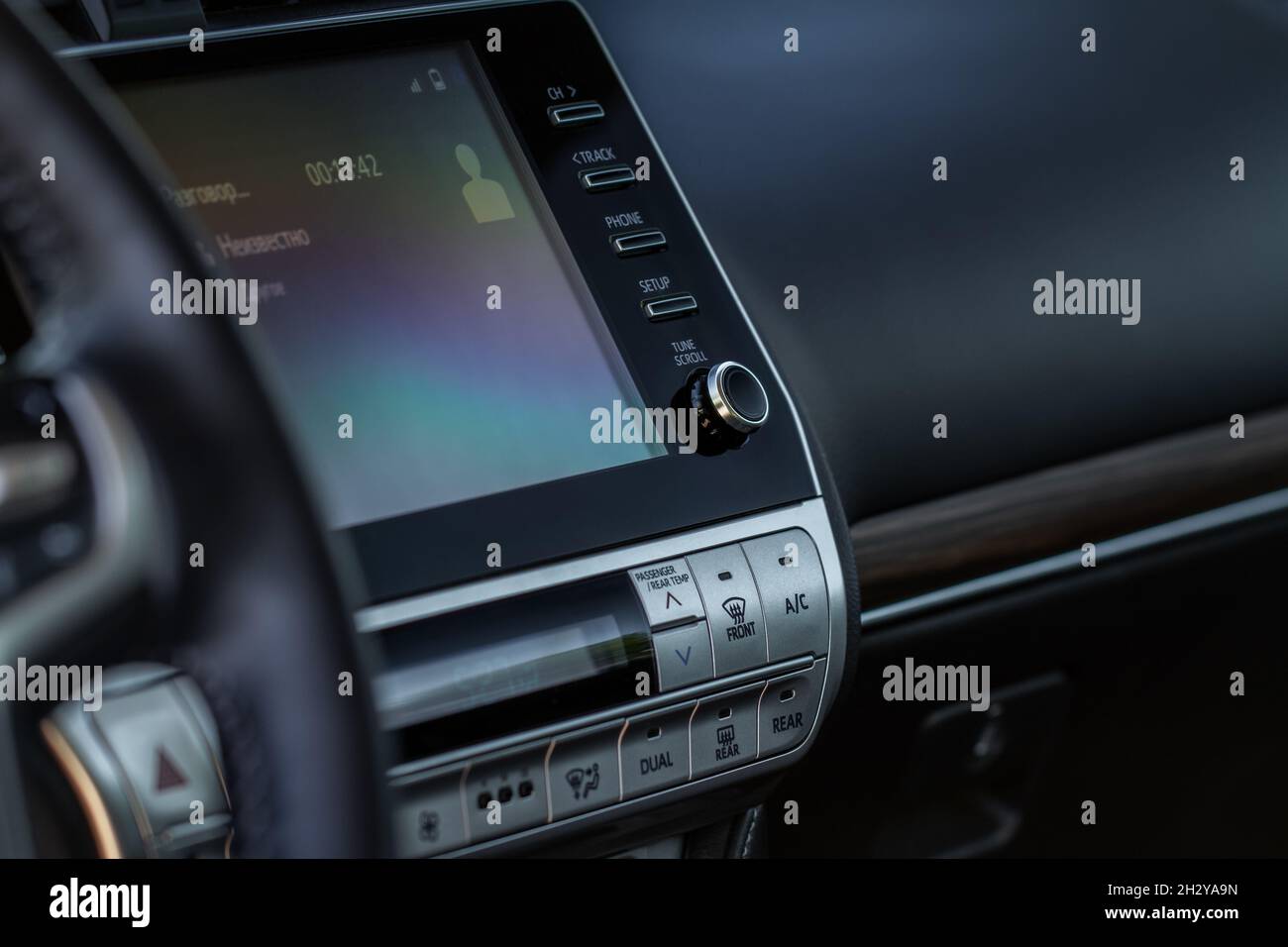 Modern car media display in the interior of the car. Touchscreen ...