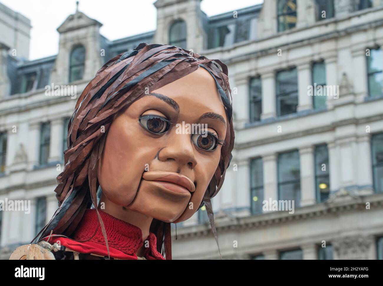 London, UK. 23rd October 2021. Little Amal, the giant Syrian refugee ...