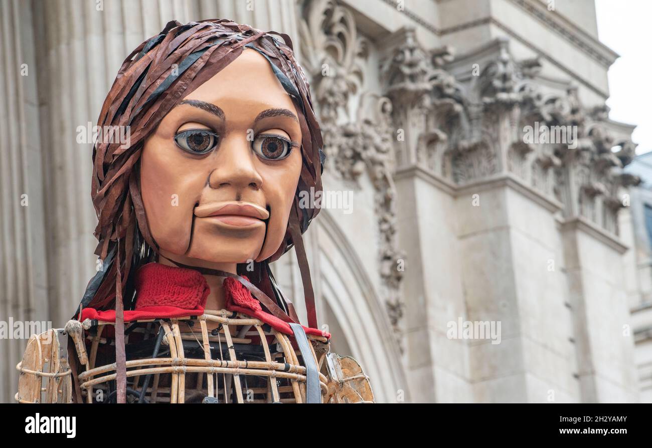 London, UK. 23rd October 2021. Little Amal, the giant Syrian refugee ...
