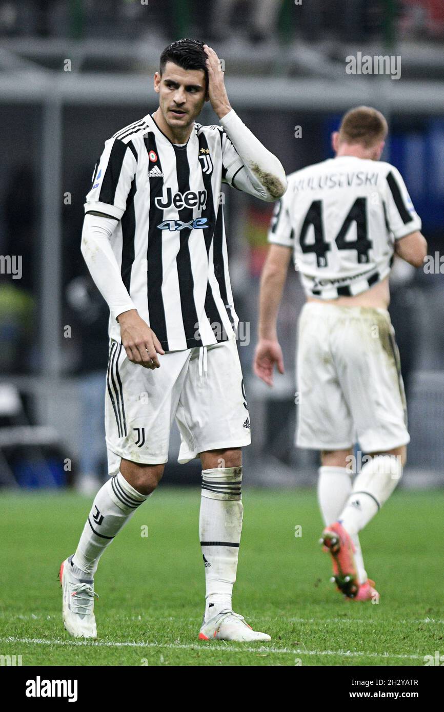 Milan, Italy - 24 October 2021: Álvaro Morata of Juventus gestures ...