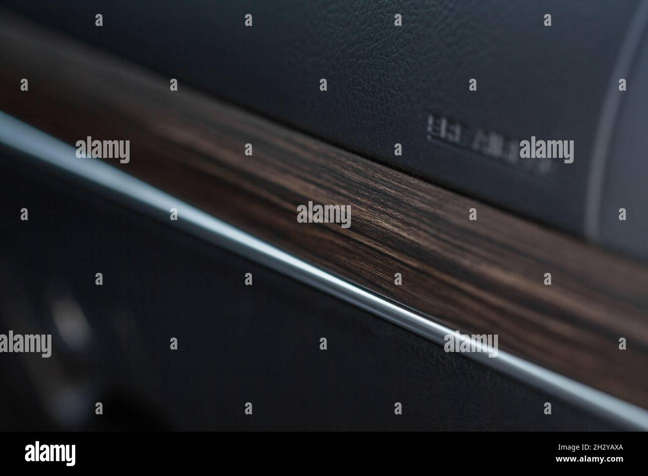 Modern car interior details. Car wooden panel. Interior of prestige ...