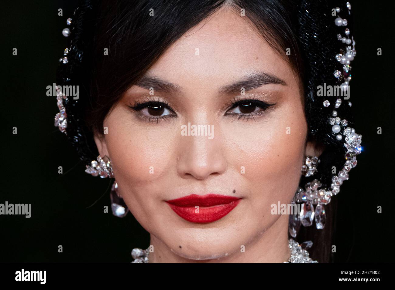 Rome, Italy, October 24, 2021: Gemma Chan attends the red carpet of the ...