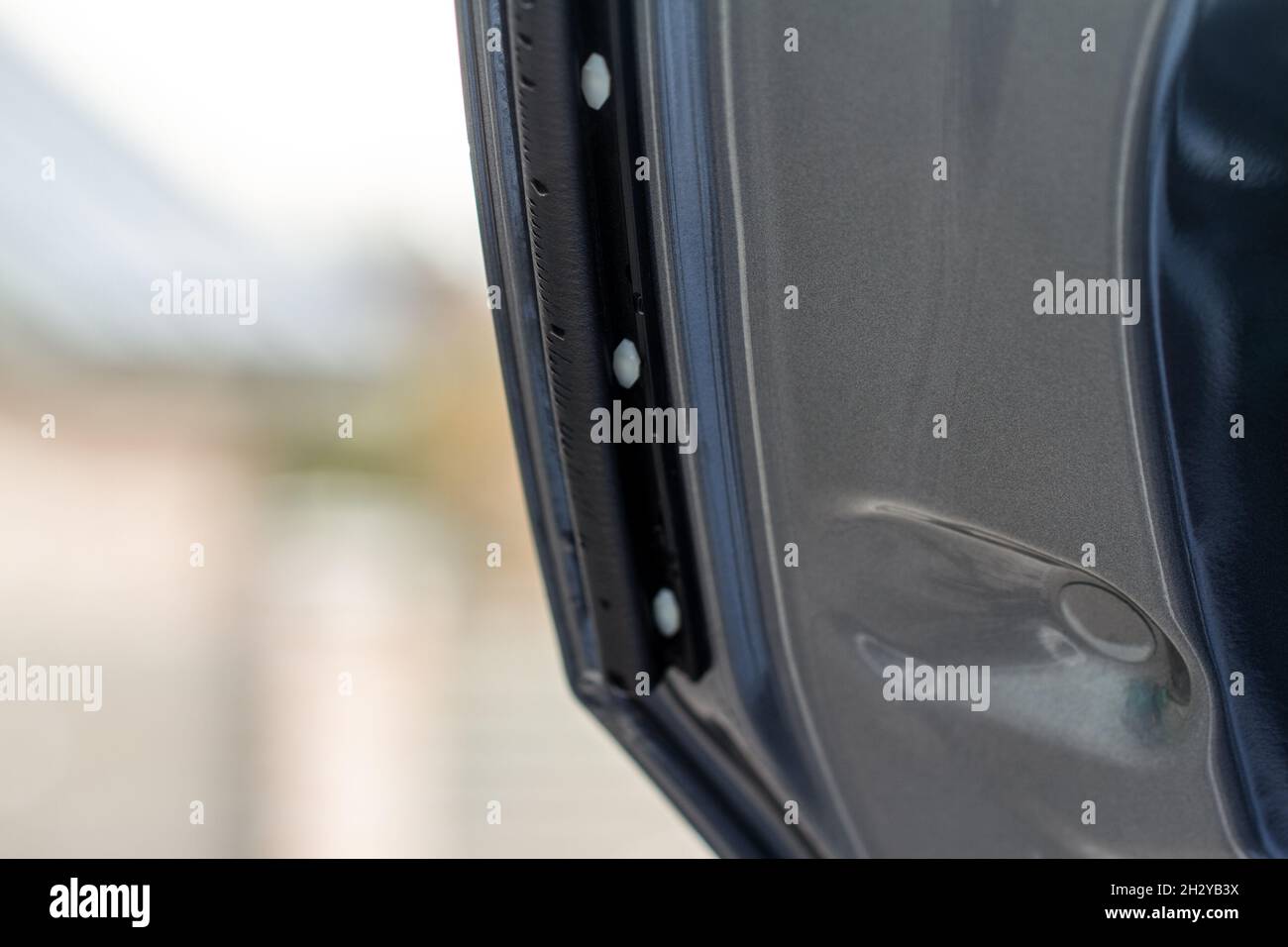 Close up of modern car hood details. Details of car engine. Close up ...
