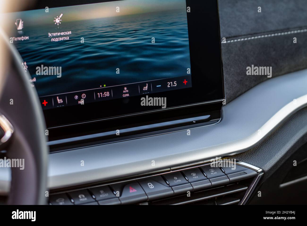 Modern car media display in the interior of the car. Touchscreen ...