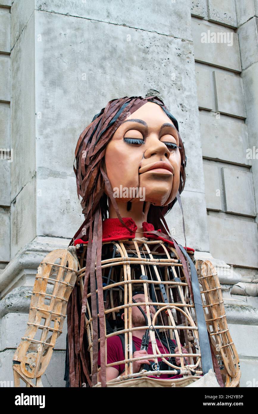 London, UK. 23rd October 2021. Little Amal, the giant Syrian refugee ...