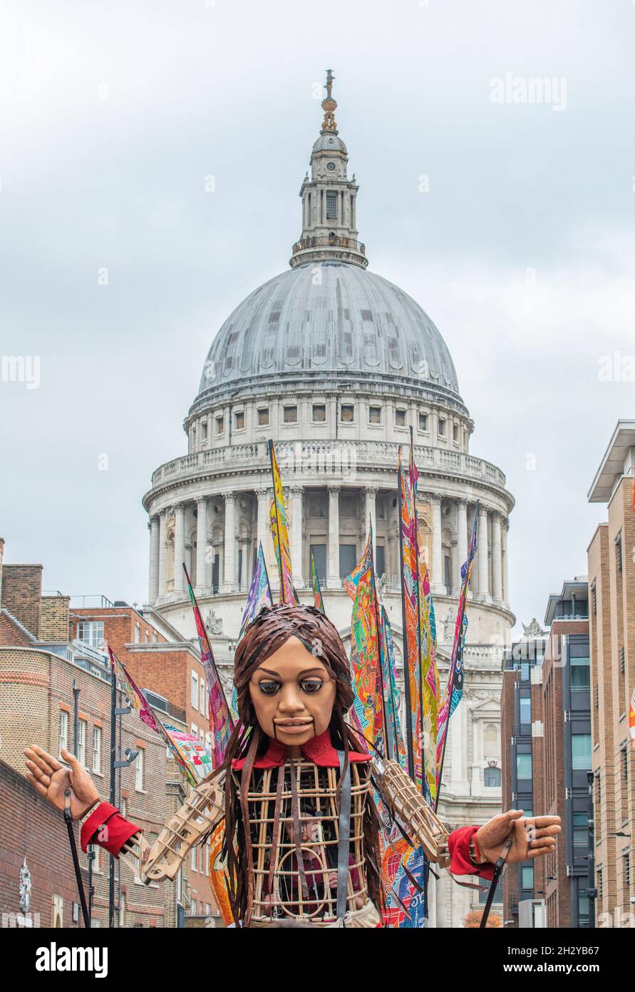 London, UK. 23rd October 2021. Little Amal, the giant Syrian refugee ...