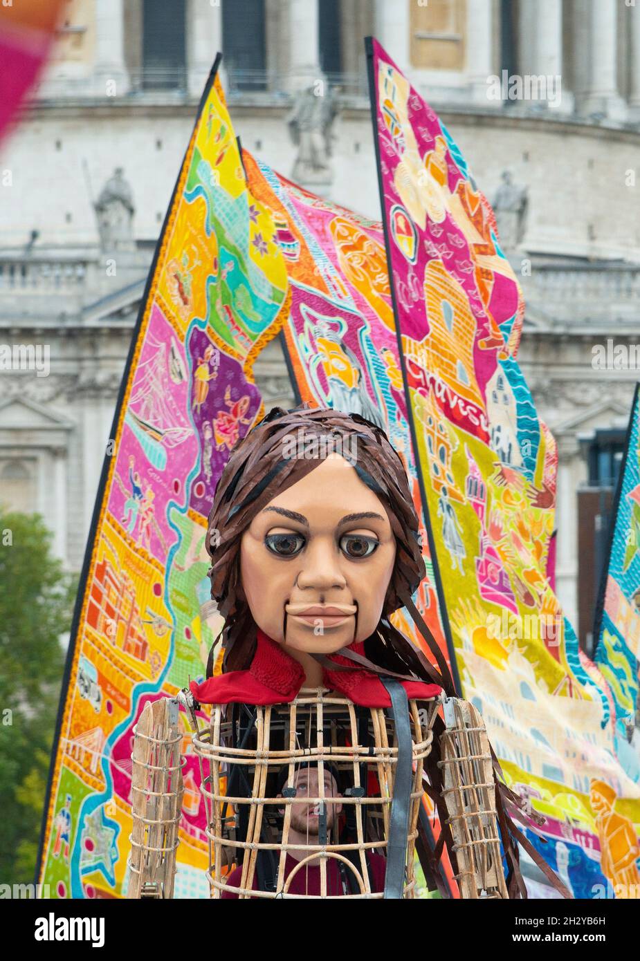 London, UK. 23rd October 2021. Little Amal, the giant Syrian refugee ...